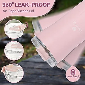 SANTECO Travel Coffee Mug 12 oz, Insulated Coffee Cups with Flip Lid, Stainless Steel Coffee Mugs Spill Proof, Double Wall Vacuum Tumblers, Reusable To Go Mug for Hot/Ice Coffee Tea - Pink