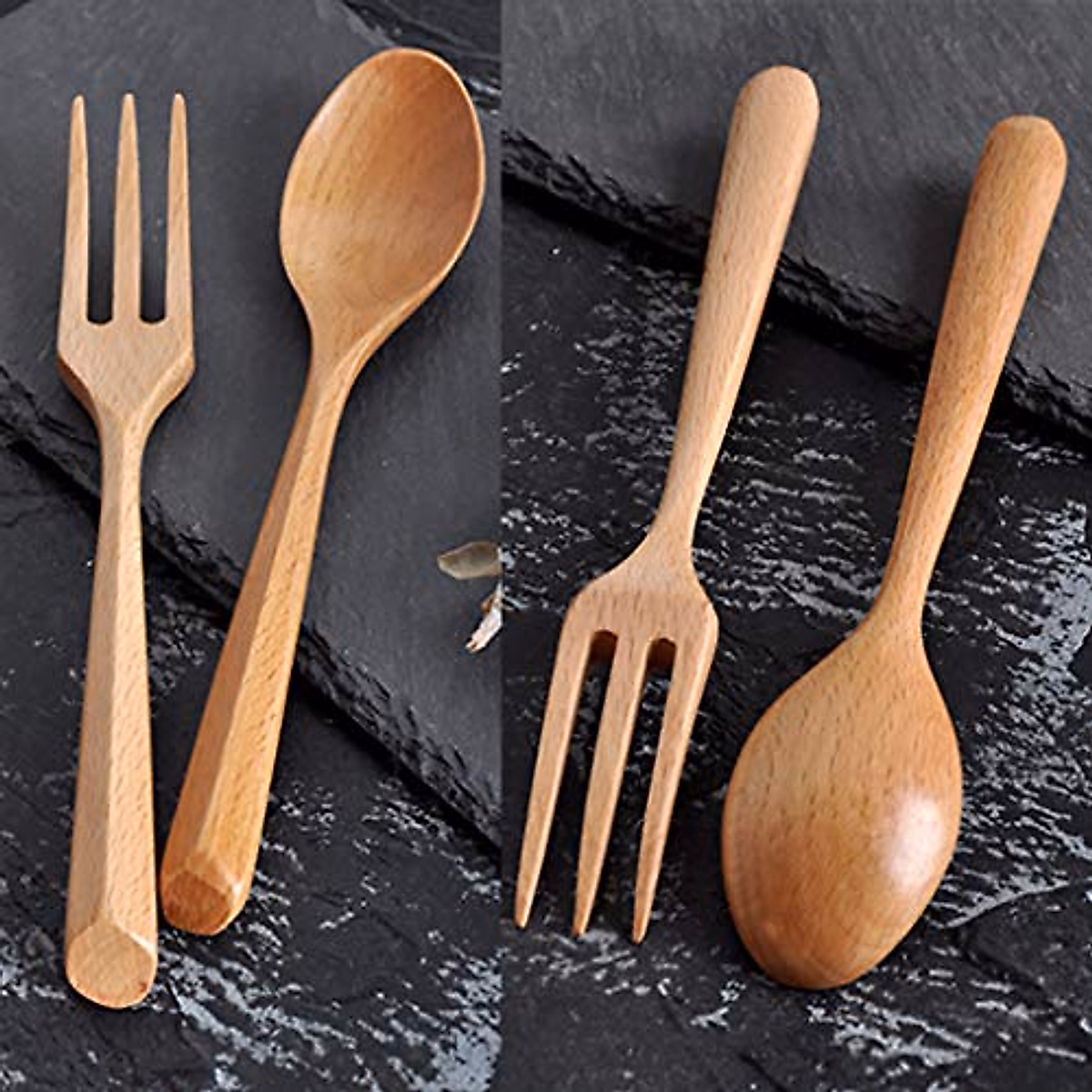 round Table Centerpieces Wooden Fork Natural Reusable Flatware Spoon Color Set Portable Tableware Solid Kitchen，Dining & Bar Dinner Table Set for 4 Tall