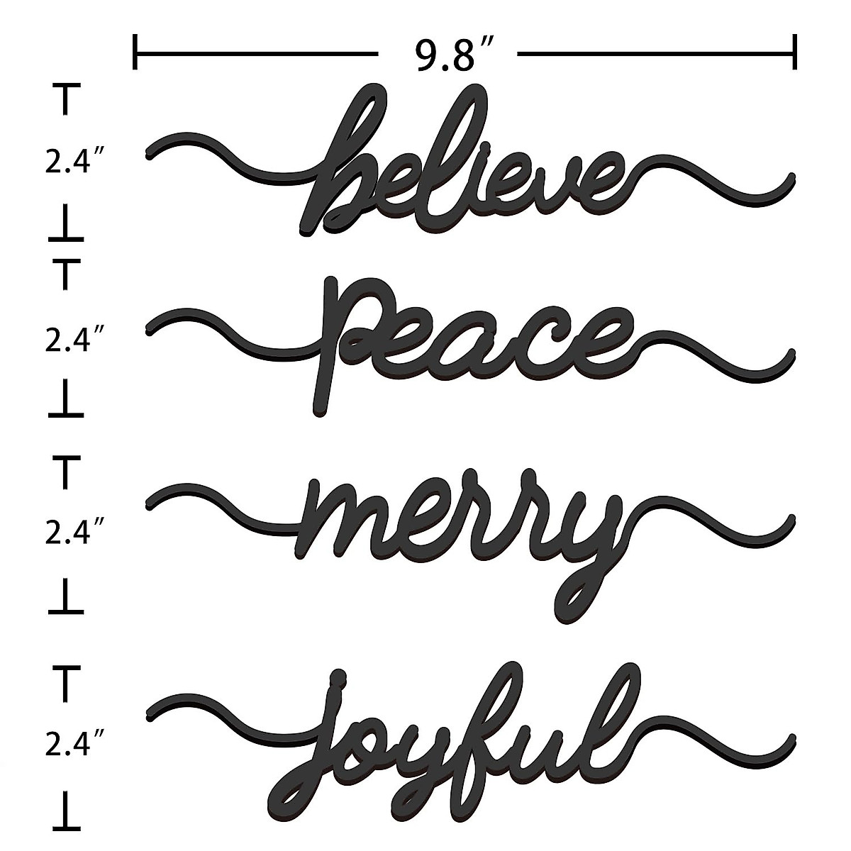 Christmas Cutouts Wood Table Place Card Believe Merry Peace Joyful Wood Word Holiday Place Settings for Christmas Thanksgiving Plate Decor Table Decorations (Black, 8)