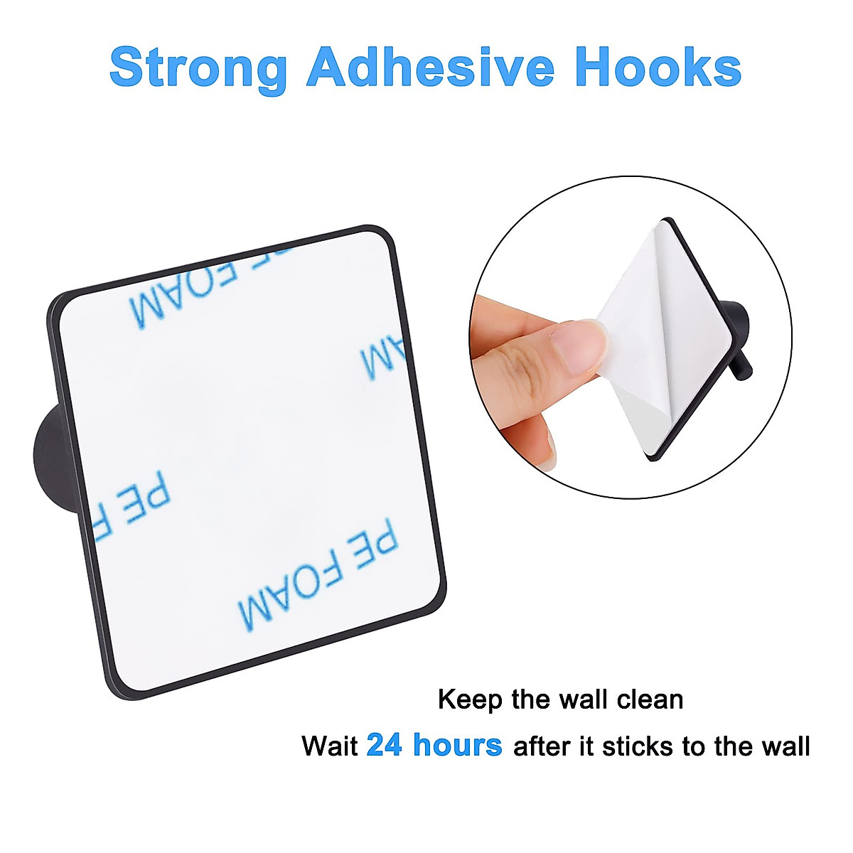 yeulluey 4pcs Towel Hooks for Bathrooms, Adhesive Hooks for Hanging Heavy Duty Waterproof Stainless Steel Black Kitchen Bathroom Wall Hooks for Coats Key Hat Wall Mount Sticky Towel Robe Hook Rack