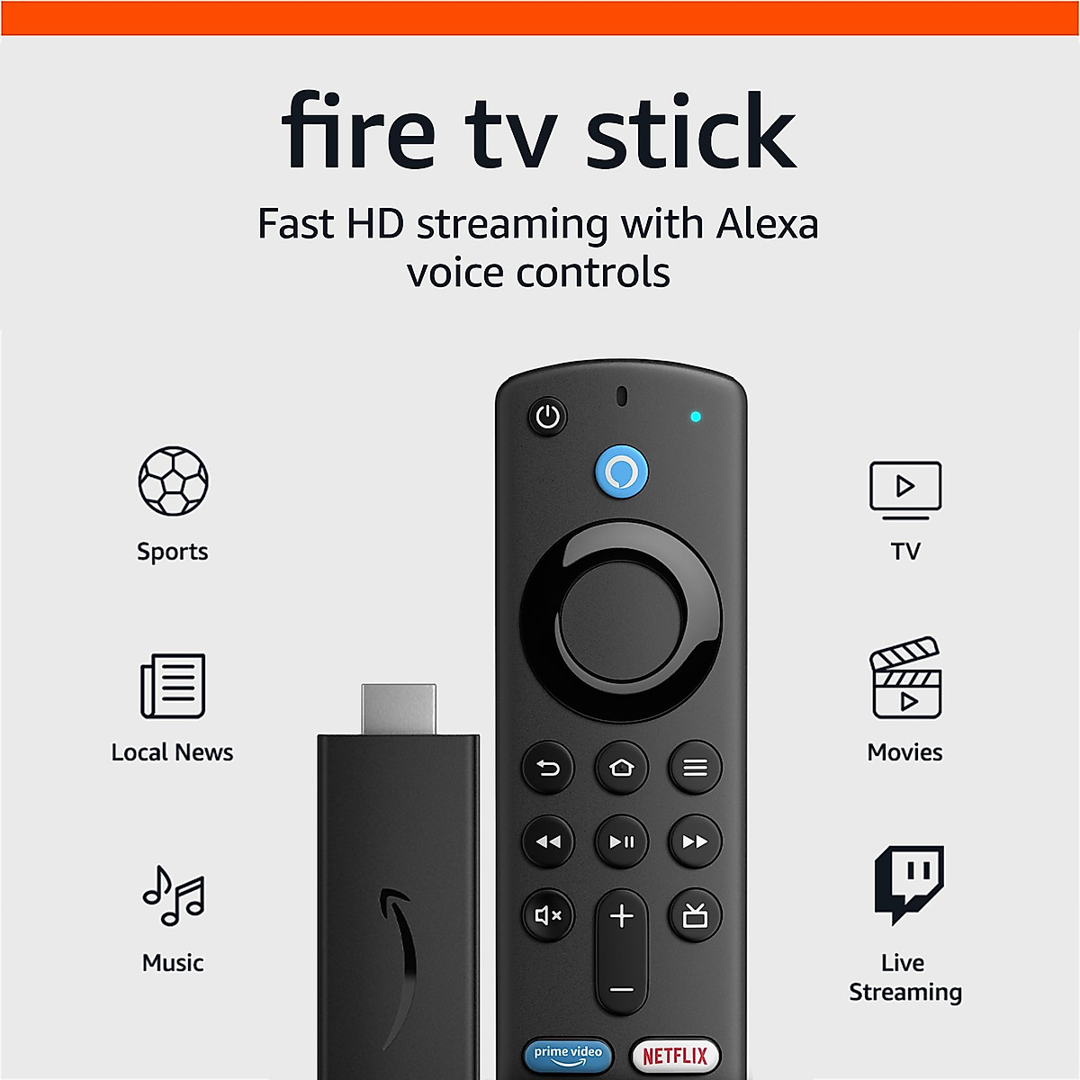 Fire TV Stick with Alexa Voice Remote (includes TV controls), free & live TV without cable or satellite, HD streaming device