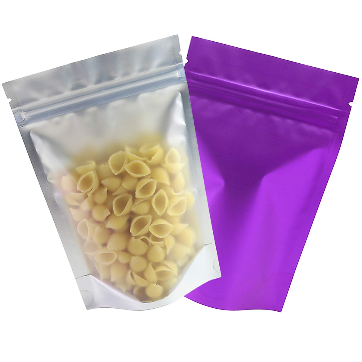 QQ Studio Pack of 100 Translucent/Silver/Color Stand-Up Resealable Zipper Pouch (4.7" x 7.1", Matte Purple)