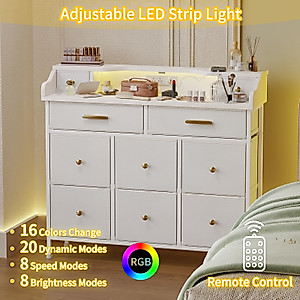 Fixwal White Dresser for Bedroom with 10 Drawers, Fabric Chest of Drawers for Kids, Girls, Nursery, Living Room, Closet, Entryway, Hallway