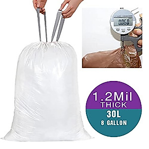DisplayForever Code G (50 Count) 8 Gallon Heavy Duty Drawstring Plastic Trash Bags Compatible with simplehuman Code G 1.2 Mil White Drawstring Garbage Liners 8 Gallon/30 Liter