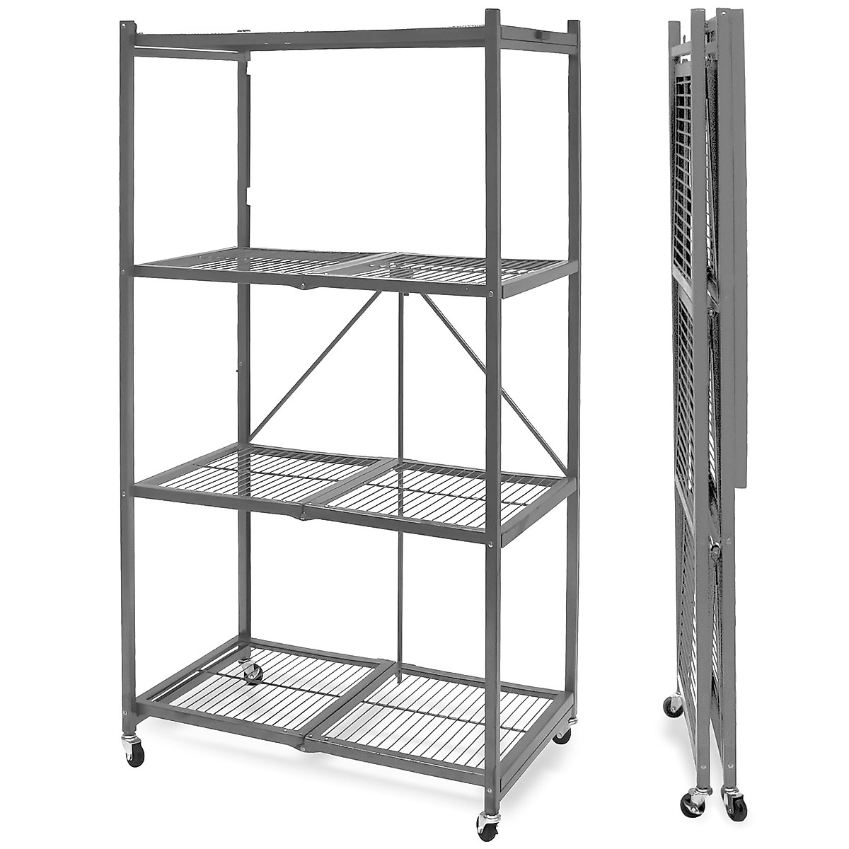 Origami 4-Shelf Foldable Storage Shelves | for Garage Kitchen Bakers Closet, Metal Wire, Collapsible Organizer Rack, Holds up to 1000 pounds, Powder-Coated Steel, Heavy Duty | Pewter