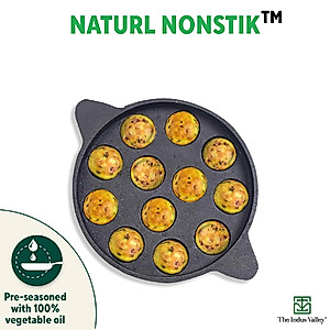 The Indus Valley Pre-Seasoned Cast Iron Paniyaram Pan (12 Pits - Twin Handle),Black