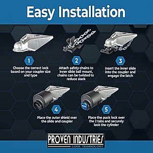 Proven Industries Model 2516 Trailer Lock, Fits 2 5/16-Inch Couplers, Secures Safety Chains, Made in The USA, (Blue)