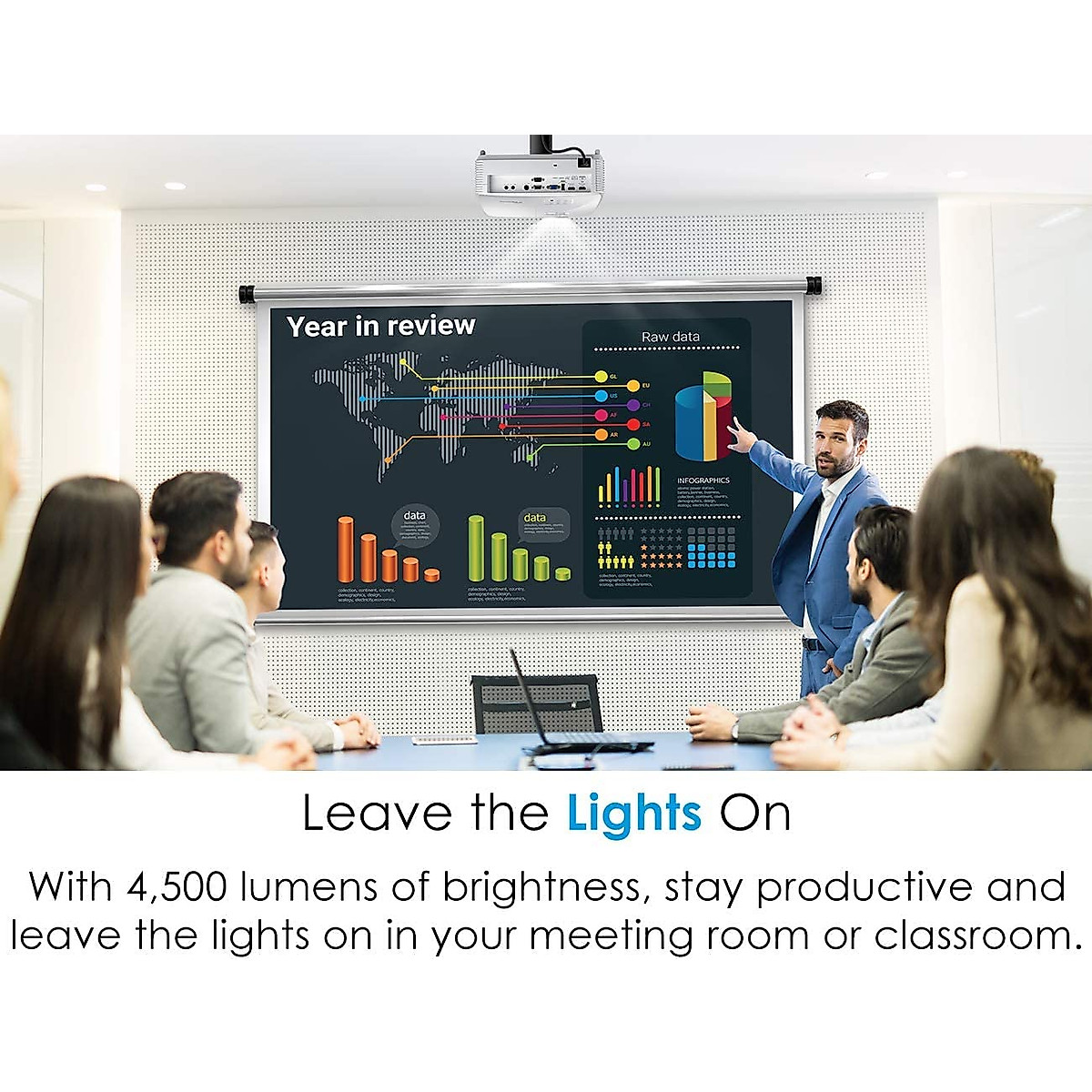 Optoma EH412x Professional 1080p Projector | 4,500 Lumens for Daytime Use in Meetings, Training and Classrooms | 15,000 Hour Lamp Life | 4K HDR Input | Built-in Speaker