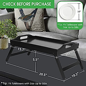 Artmeer Bed Tray Table with Foldable Legs,Bamboo Breakfast Tray with Handles Ideal for Sofa, Bed, Eating,Working,Used As Laptop Desk Snack Tray 2 Pack Black