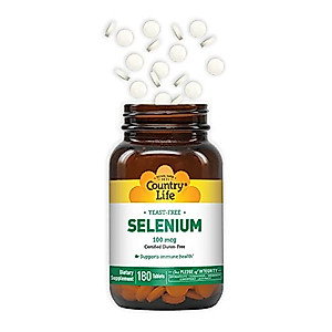 Country Life Selenium, Yeast Free, Supports Immune Health, 100mcg, 180 Tablets, Certified Gluten Free, Certified Vegan, Certified Halal