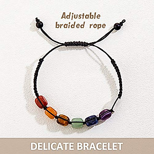 Hicarer 4 Pcs 7 Colored Chakra Bracelets for Women Men Chakra Reiki Bracelets Crystal Stretch Yoga Braided Rope Bead Bracelets