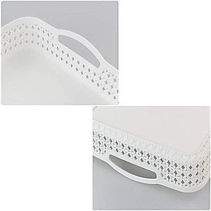 Callyne 6 Packs Large Plastic Storage Tray Baskets with Handles for Organizing, White