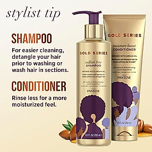 Pantene Shampoo and Sulfate Free Conditioner Kit, with Argan Oil, Pro-V Gold Series, for Natural and Curly Textured Hair, 16.9 fl oz, Kit