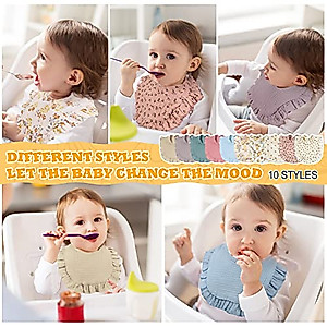 10 Pcs Muslin Baby Bibs Drool Teething Bibs Lap Shoulder Baby Bibs Cotton Drool Bibs Absorbent Baby Bandana Bibs for Unisex Boys Girls 0-6 Months Baby Teething and Drooling, Assorted Styles