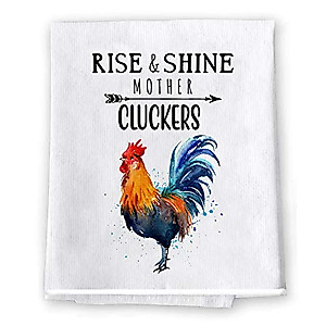 Bonsai Tree Funny Chicken Kitchen Towels with Sayings, Rise and Shine Mother Cluckers Rustic Dish Towels 28” x 28”, White Rooster Farmhouse Tea Towels Housewarming Gifts Decor for New Home