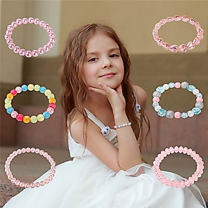 BGSHEMNI 6 Pieces Princess Bracelets,Rainbow Stretchy Bead Bracelets Pink Love Bracelet,Girls Costume Jewelry Set