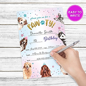 DYIRBIIY Puppy Birthday Invitations, 20 Fill-in Invites Cards with Matching Envelopes, Multicolor, Unisex-Adults
