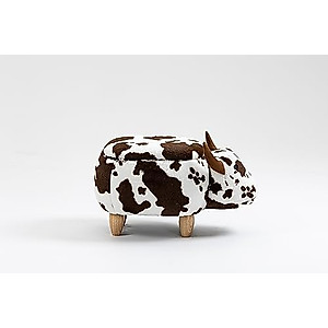 Home 2 Office Cow Ottoman for Kids' Bedroom, Playroom, Nursery, and Living Room, Animal Ottoman with Storage, Footstool for Kids, Brown Cow Print