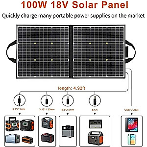 Solar Panels 100W 18V Portable Solar Panel 5V USB Flashfish Foldable Solar Cells Battery Charger Folding Outdoor Power Supply Camping Garden (18V 100W) (18V 100W) ()