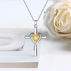 JoycuFF Gifts for My Best Friend from Bestie Anniversary Birthday Gift To My Best Friends Present Sunflower Cross Necklace