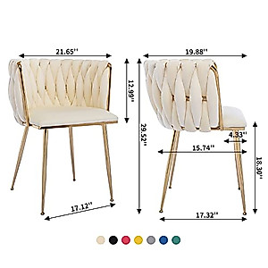 Homtique Dining Chairs Set of 2 Modern Velvet Woven Accent Chair with Gold Metal Legs,Luxury Upholstered Armchair Side Chair for Kitchen Vanity Living Room Bedroom (Cream)