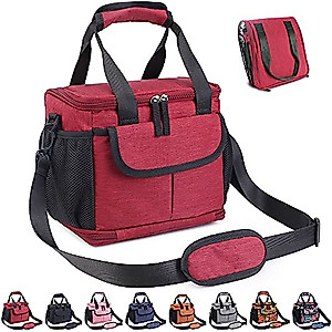 VENLING Collapsible Lunch Bag,Insulated Lunch Bag for Women/Men ，With Adjustable Straps, Office Work School Picnic Beach Reusable Lunch Box (Red)