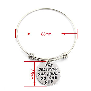 L.Beautiful 3 Pack Women Engraved Message Inspirational Words Round Charm Bracelets Set Expandable Silver Plated Stainless Steel Motivational Bangle Bracelet with Gift Box