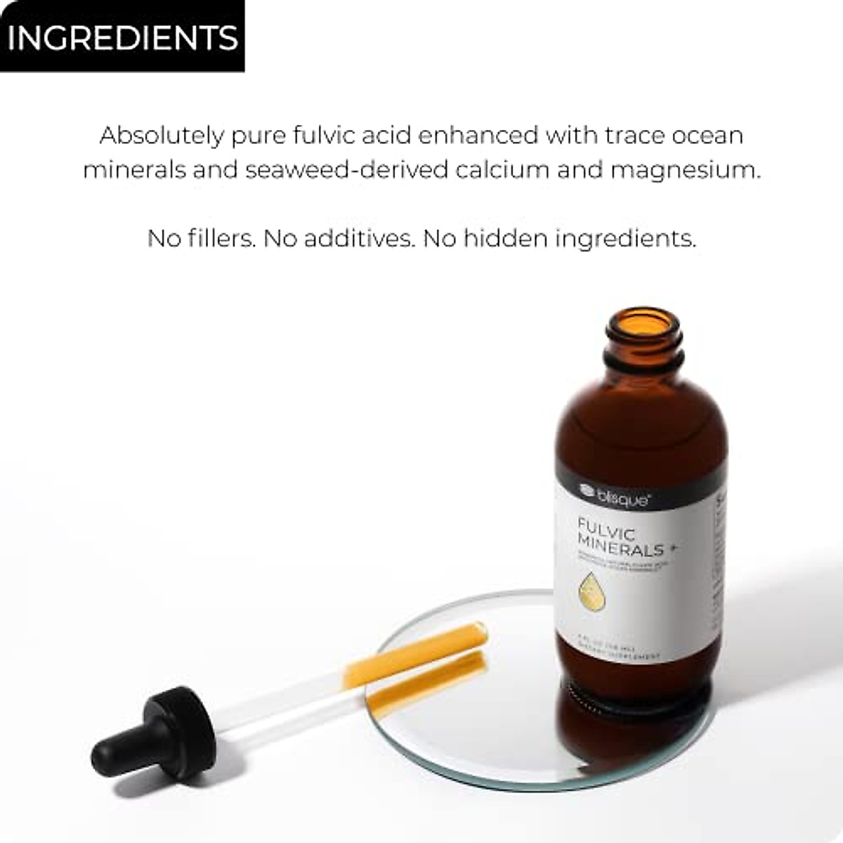 Blisque – Natural Trace Mineral Drops Supplement with Fulvic Acid and Humic Acid | for Detox, Cleanse, Immune Support, Brain Booster, Alkaline Hydration, and Energy | Contains Electrolytes | 4 Ounce