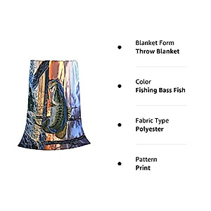 WOWUSUO Bass Fish Blanket Fishing Throw Bed Blankets Cozy Lightweight Soft Bedding for Sofa Bed Office Travel 60x50 inches