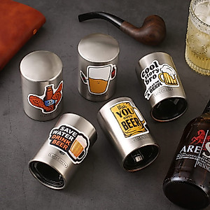 Beer Bottle Opener, Automatic Magnetic Bottle Openers, Funny Gifts, Soda Cap Opener, Stainless Steel Push Down Opener, My Beer Buddy, 2 Openers, 20 Stickers