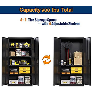 INTERGREAT Black Metal Storage Cabinet Locking Steel Storage Cabinet with 4 Adjustable Shelves 72”H×36”W×18”D Tall Metal Utility Storage Cabinet 2 Door