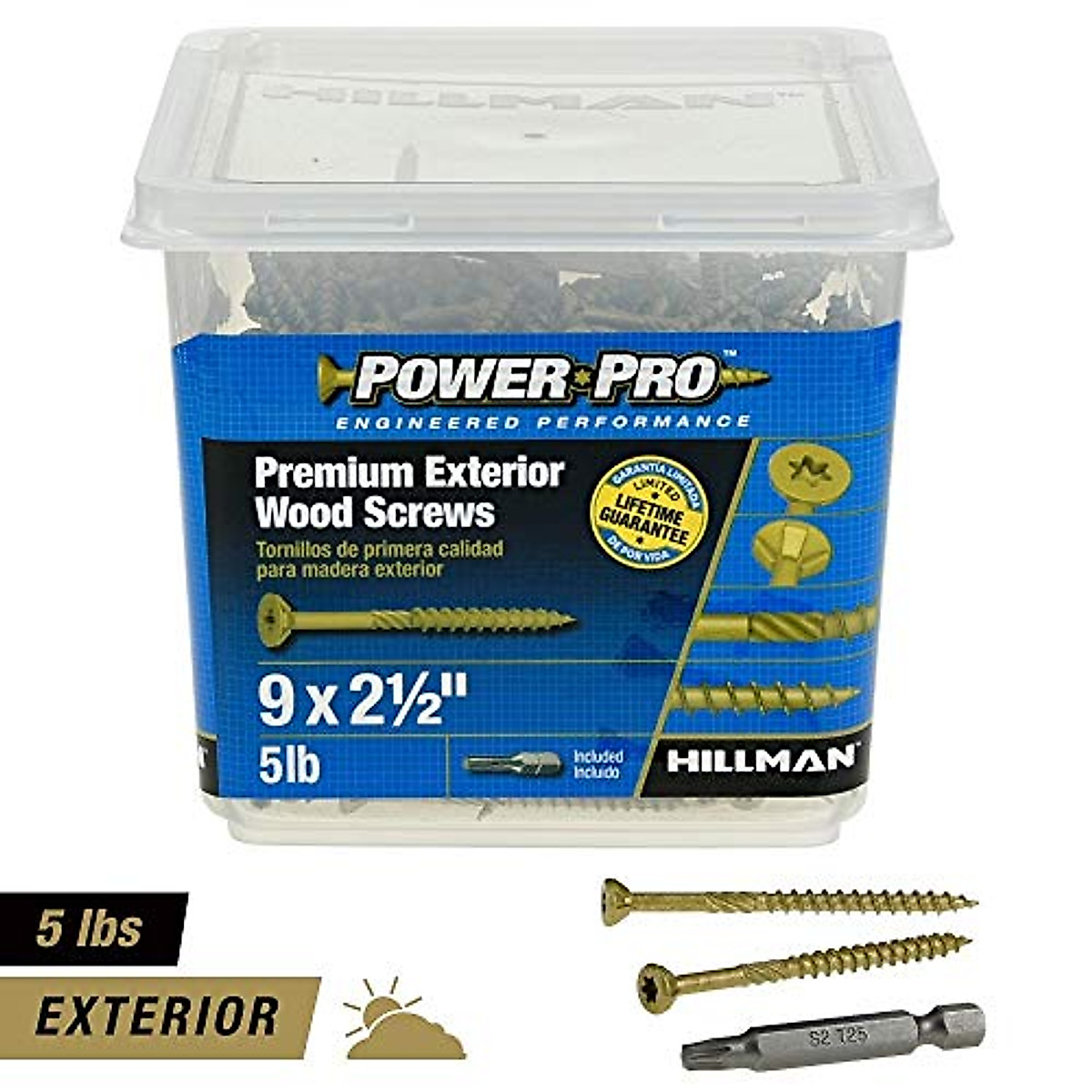 Power Pro 48610 Wood Screws, #9 x 2-1/2", Premium Outdoor Deck Screws, Rust Resistant, Epoxy Coated Bronze, 5lb Tub, 501 pcs