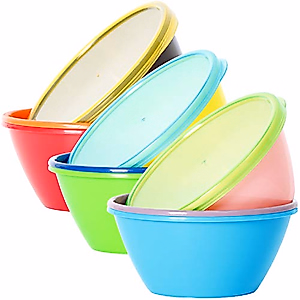 Youngever 12 Ounce Plastic Bowls with Lids, Snack Bowls, Small Bowls, Food Storage Containers, Set of 9 in 9 Assorted Colors