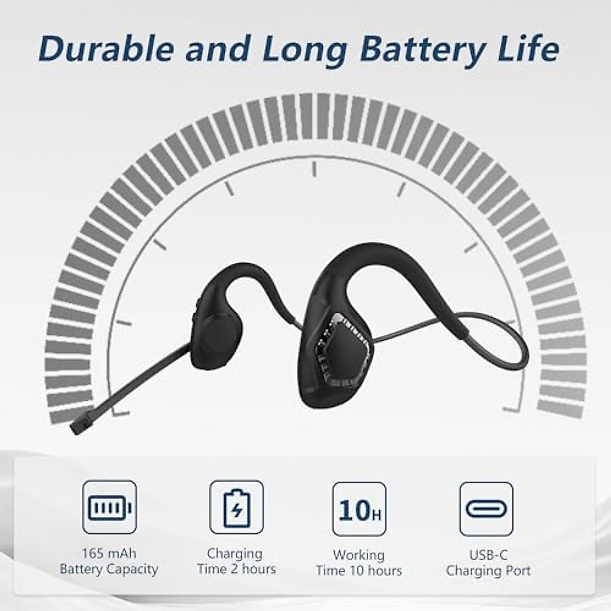BANIGIPA Bluetooth Headset with Microphone, Wireless Headset w/Noise Canceling Boom Mic, Open Ear Headphones for Phone Laptop PC Computer, Light and Comfortable for Office Meeting Home Working-10 Hrs