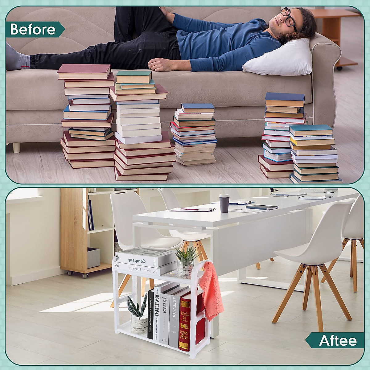 4 Pcs Under Sink Organizer and Storage 2 Tier Bathroom Cabinet Organizer Plastic Standing Rack Multi Purpose Kitchen Countertop Organizer Collection Baskets with Handle Hook for Cabinet Laundry, White