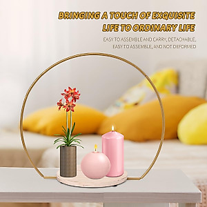 20 Inch Gold Cake Stand with Wooden Stand,Metal Arch Wedding Cake Stand,Floral Hoop Centerpiece and Cake Display Stand for Wedding Birthday Party Events Reception Decorations Supplies