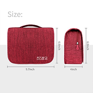 Lcsmaokin Large Capacity Toiletry Bag Travel Bag with Hanging Hook for Men and Women Waterproof Travel Cosmetic Bag Bathroom Storage Bag for Brushes Set, Full-Sized Shampoo, Toiletries, (Wine Red)