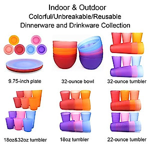 KX-WARE Everyday Plates set of 12 - Unbreakable and Reusable 10 inch Plastic Dinner Plates, 6 Assorted Color | Dishwasher Safe,BPA Free