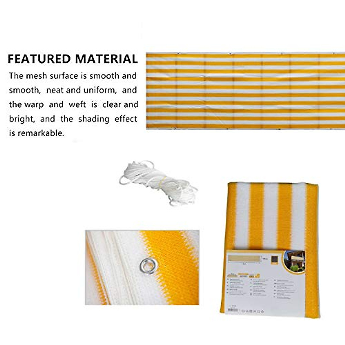 SLDHFE Balcony Privacy Screen 5 x 0.9 M Yellow and White Striped Windbreak Net Fence Sunshade Weatherproof HDPE Privacy Protector Balcony Cover with 24 Cable Ties and 66 Ft Rope