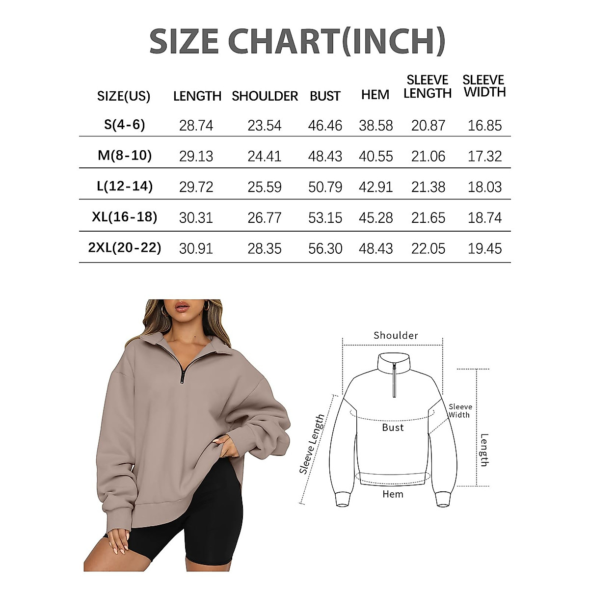 Trendy Queen Womens Oversized Sweatshirts Fall Fashion Hoodies Half Zip Pullover Long Sleeve Shirts Clothes Outfits CoffeeGrey L