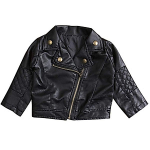 UNIQUEONE Baby Boys Girls Kids Outfits Spring Autumn PU Faux Leather Lapel Jacket Oblique Zipper Outerwear Coat size 6-12 Months/Tag5 (Black)