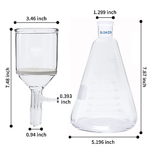 Buchner Funnel Filter Flask Set ，Laboratory High Borosilicate Glass Vacuum Filter with 1000ml Filter Bottle and 250ml Buchner Funnel