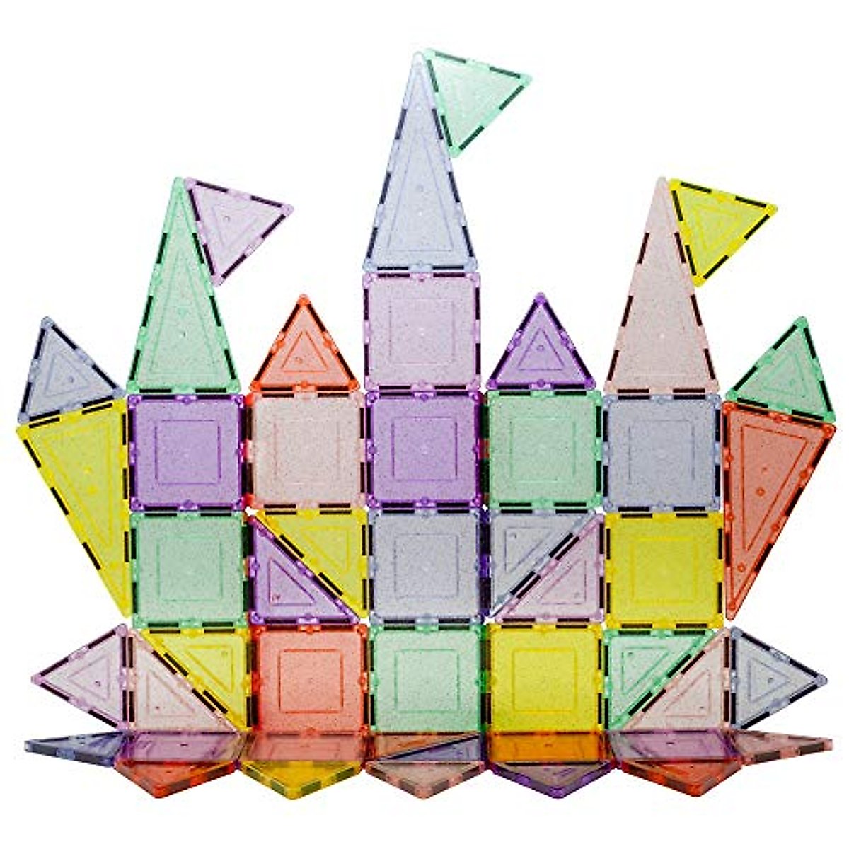 PicassoTiles Magnetic Tiles Blocks Magnet Tile Magnets Building Blocks Construction Toy Set with Reflective Leaf Flakes Magnetic Building Tiles Toys STEM Learning Kit Stacking Block Playset PTJ48