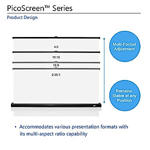 Elite Screens PicoScreen Series, Light-Weight Pull Up Manual Projector Screen, 45-inch 16:9, Portable Table-Top Pull-Up Home Theater Movie Office Classroom Fiberglass Projection Screen, PC45W, Black