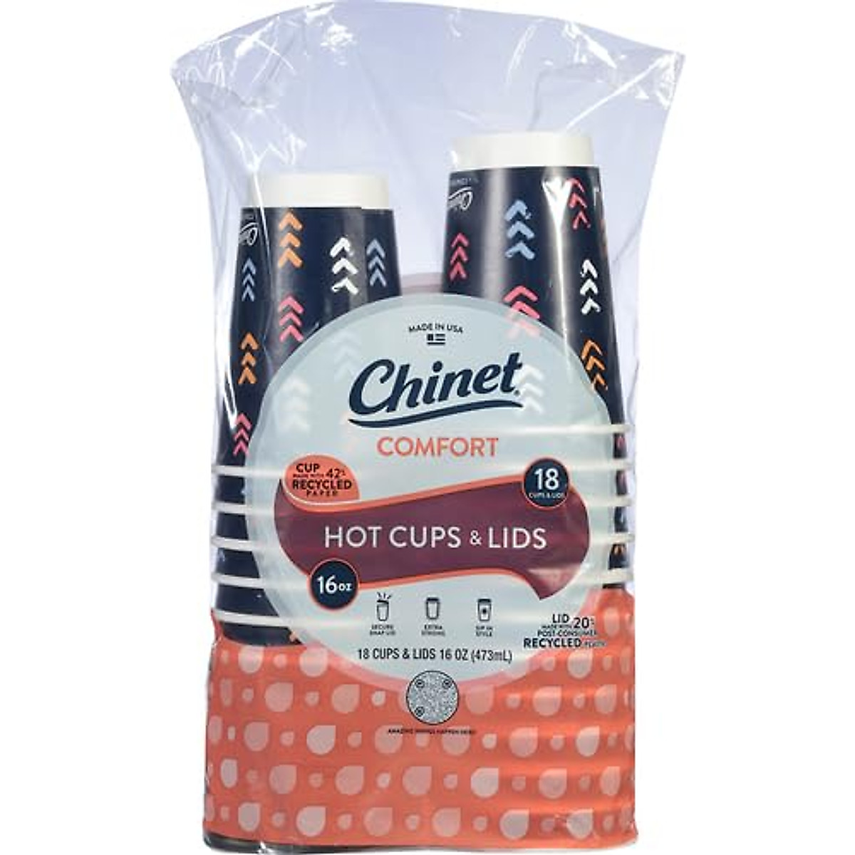Chinet Double-Wall Hot Cups & Lids, 16 oz, 18 Ct