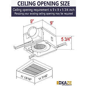 KAZE APPLIANCE SNP100 | 100 CFM | 0.8 Sone | No Attic Access Required Bathroom Ventilation Exhaust Extractor Fan