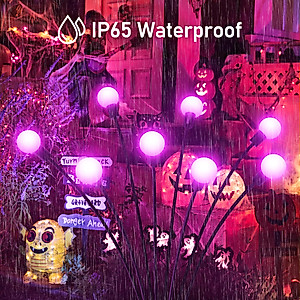 KELME Halloween Decorations Outdoor, 8 Pack 64 LED Swaying Solar Halloween Lights, Bright Firefly Garden Lights Solar Outdoor Halloween Decor Decorations for Outside Yard Pathway - Purple