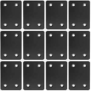 Black 2.4 x 1.5 Inch Metal Flat Straight Mending Plates Fixing Corner Brace with Screws for Furniture, Wood, Shelves, Cabinet, 12 Pcs