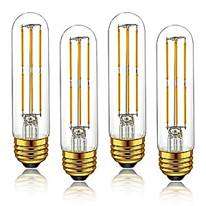 Adshen-US Dimmable E26 Edison Bulb 6W Tubular T10 led Bulb,Equal 60 watt Light Bulb,Daylight White 4000K,Edison Filament Light Bulbs for Pendant,Chandeliers,Wall scones, 4-Pack …