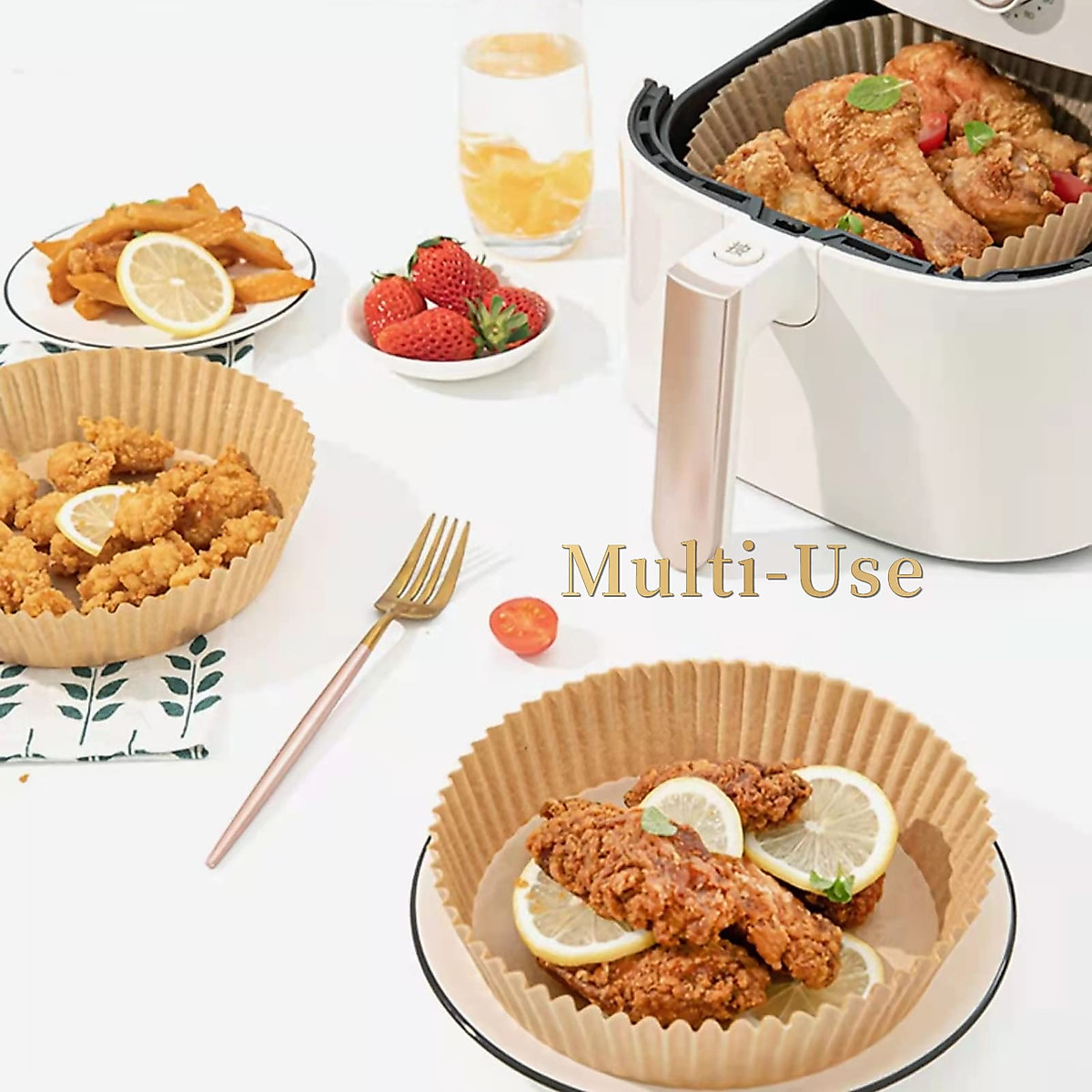 Air Fryer Parchment Paper, Non-stick Liners, Baking Paper for Air Fryer, Disposable Paper, Oil-proof, Water-proof（50PCS,7.9 Inches, Natural)